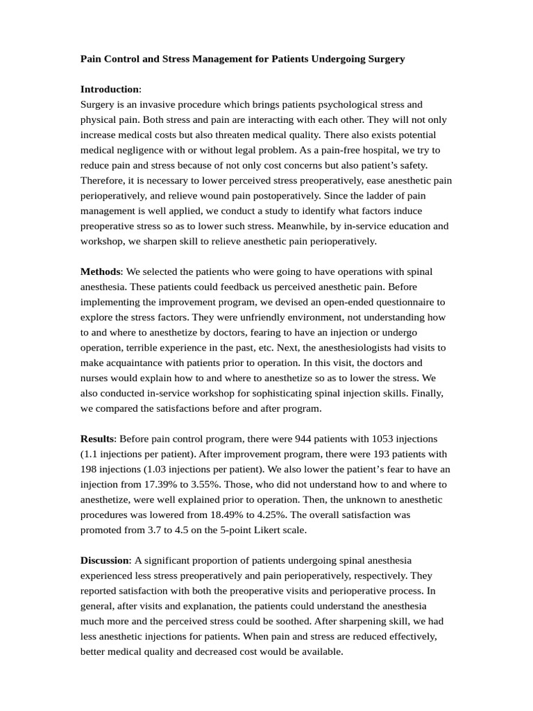 Effective Pain and Stress Management in Surgery | PDF | Anesthesia | Pain