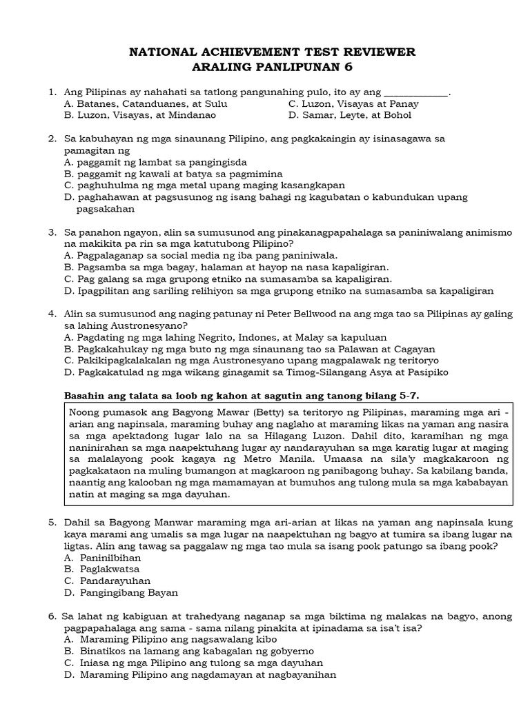 NAT GRADE 6 Reviewer | PDF