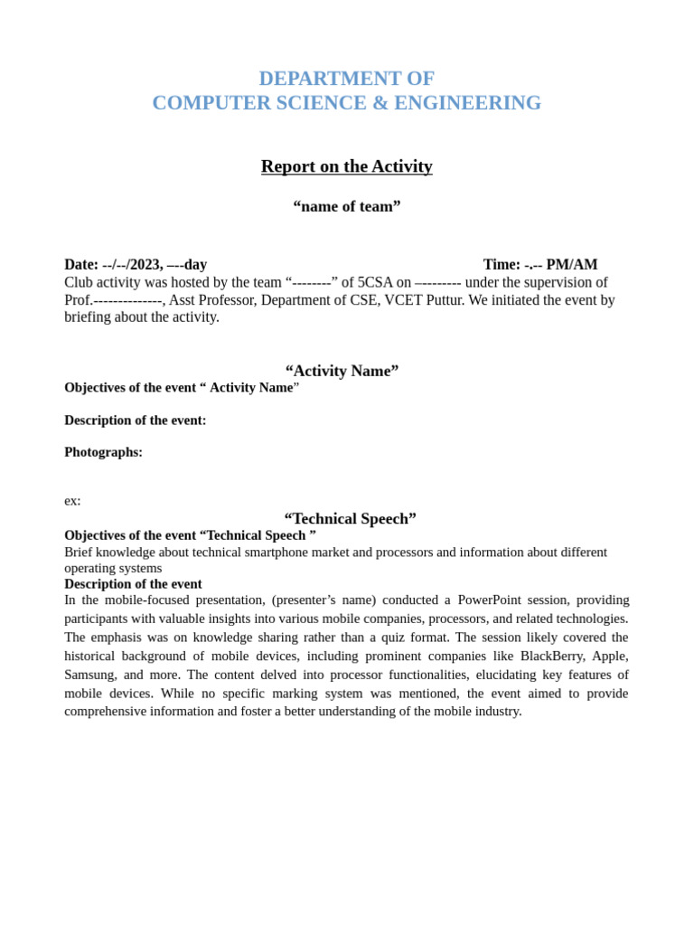 Club Activity Report 1 | PDF