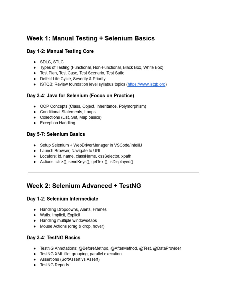 Week 1 - Manual Testing + Selenium Basics | PDF