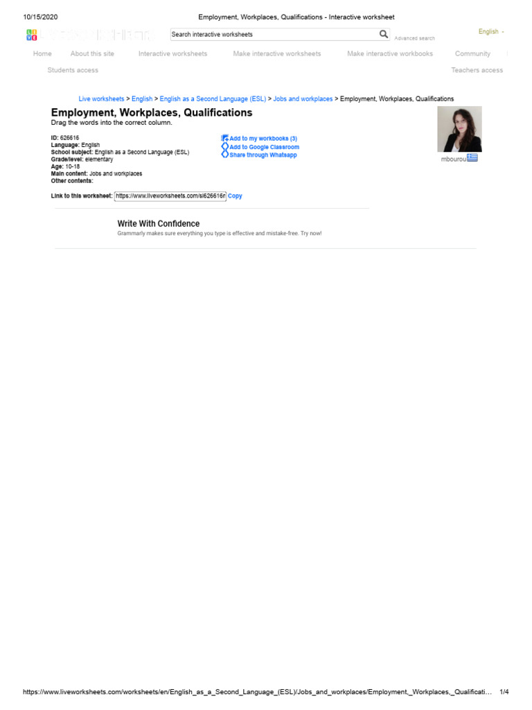 53 Employment, Workplaces, Qualifications - Interactive worksheet | PDF ...