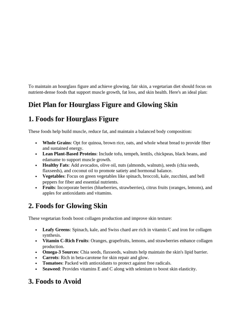 Hourglass Figure & Glowing Skin Diet Plan | PDF | Foods | Vegetables