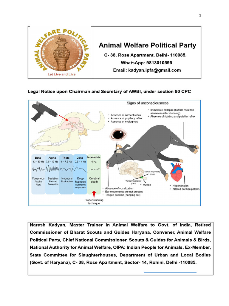 Legal Notice under section 80 CPC upon AWBI for action against Slaughter Houses in Mewat Region ...
