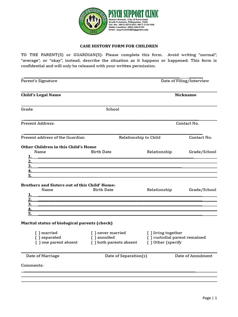 Child Case History Form - by Parents | PDF | Parent | Childbirth