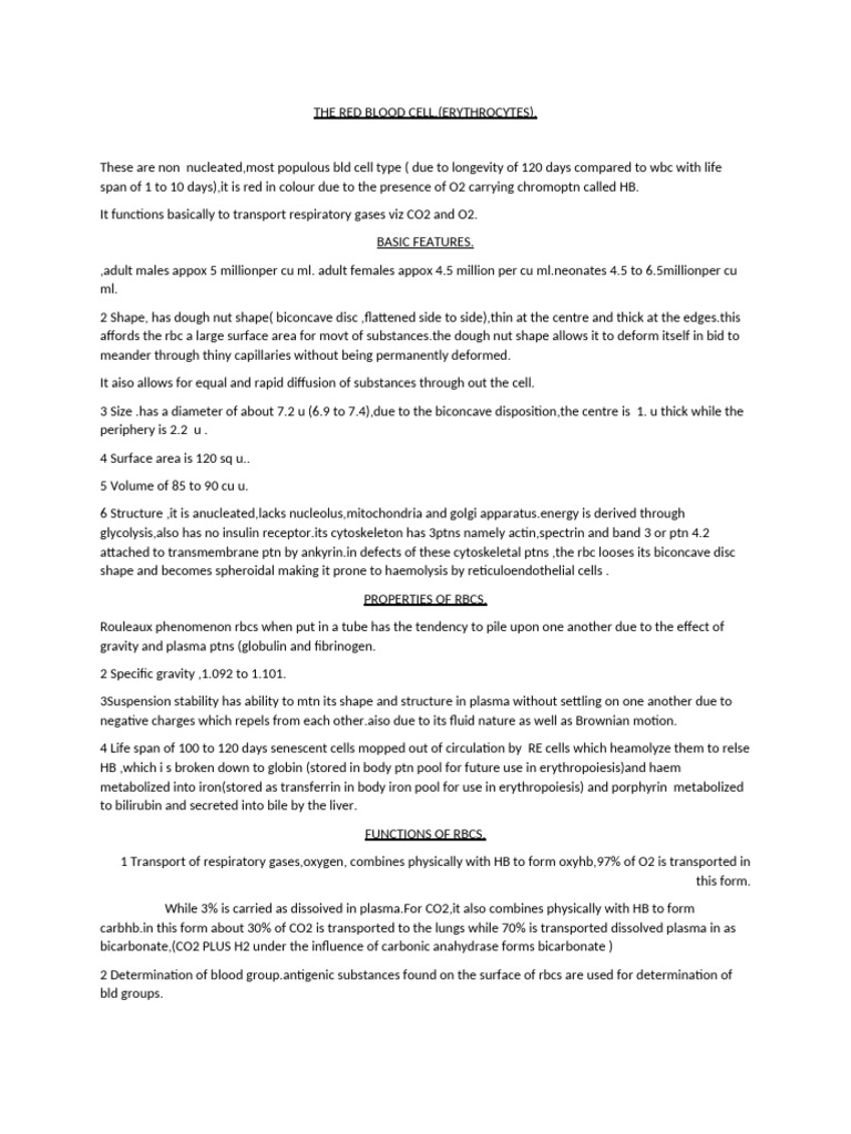 THE RED BLOOD CELL | PDF | Haematopoiesis | Anemia