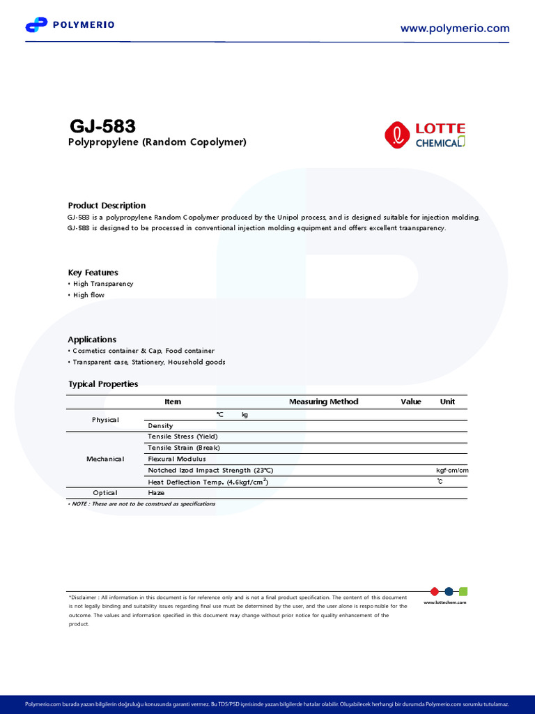 PPRC - Lotte - Gj-583 - Polymerio | PDF | Yield (Engineering) | Materials