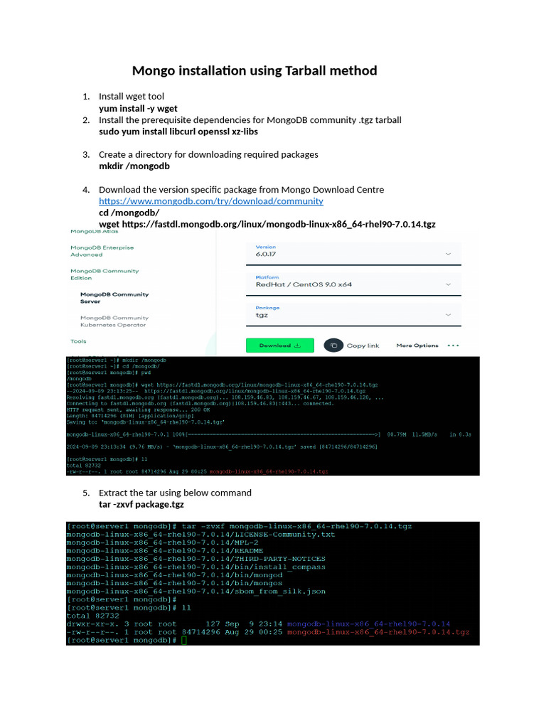 Mongo installation using Tarball method | PDF | Mongo Db | Sudo
