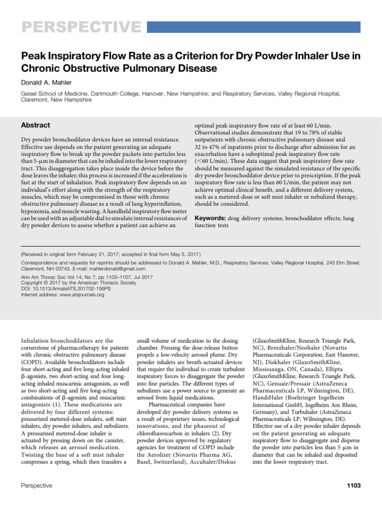 Mahler 2017 Peak Inspiratory Flow Rate As A Criterion For Dry Powder Inhaler Use in Chronic ...