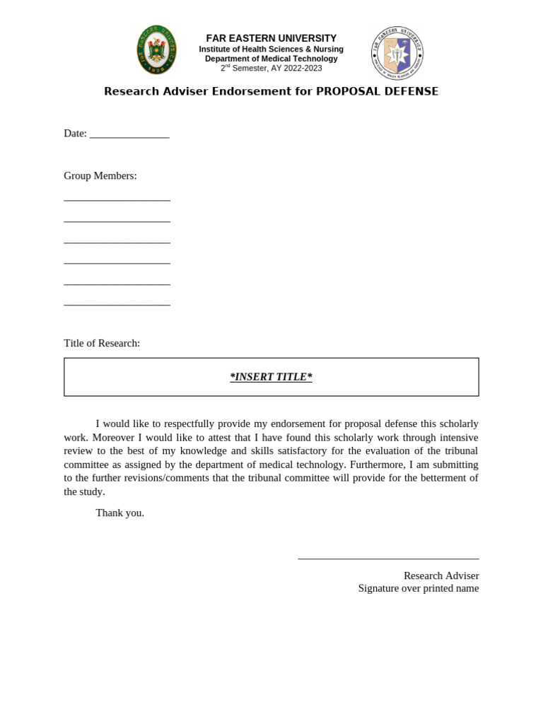 Adviser+Endorsement+Form+for+Proposal+Defense | PDF