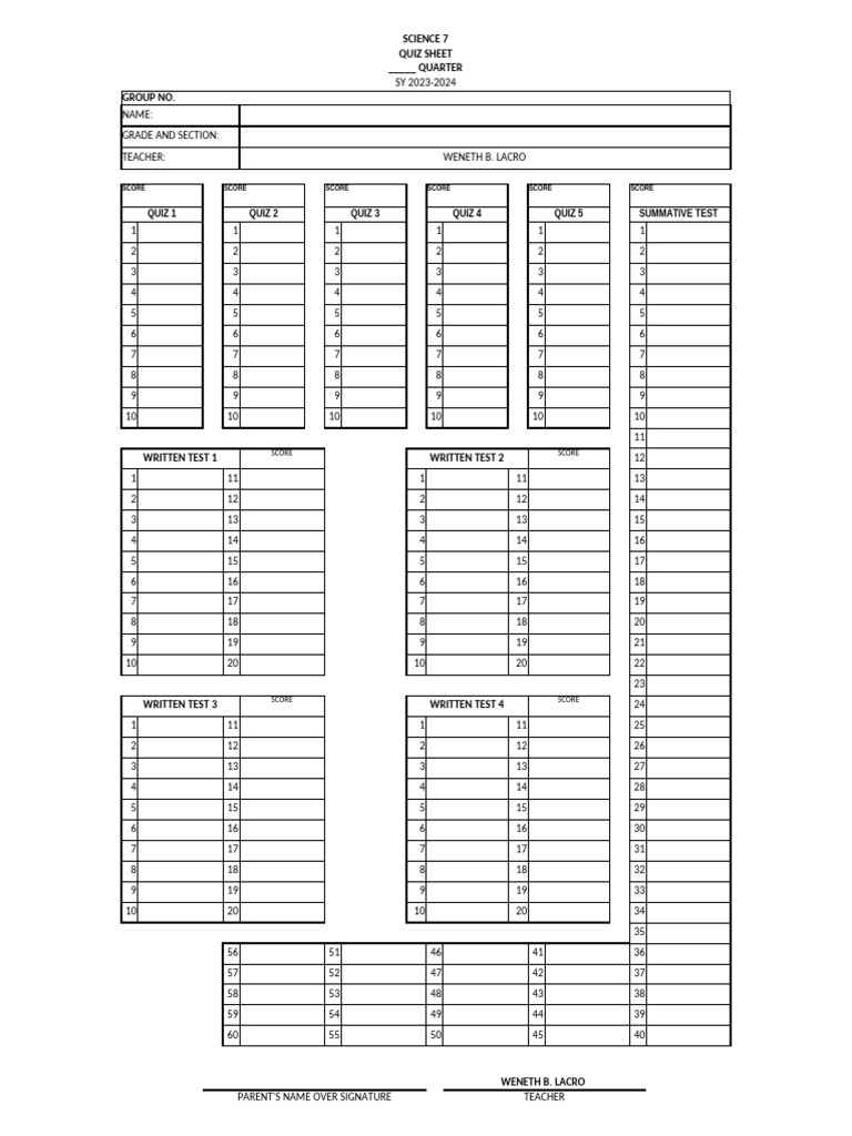 Quiz Sheet | PDF