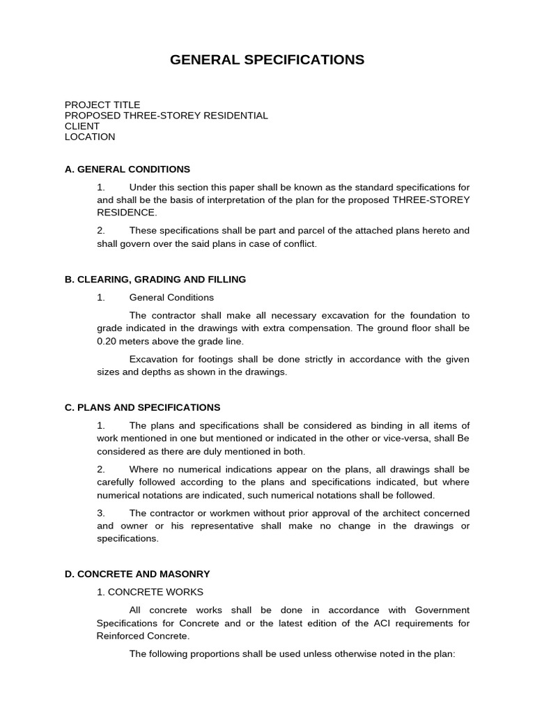 11 - Editable General Specifications | PDF | Concrete | Door