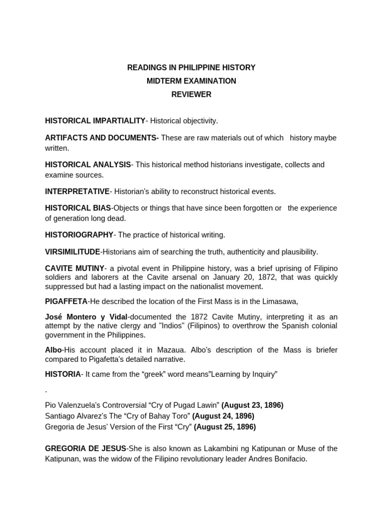 Readings in Philippine History Reviewer | PDF | Philippines | Spanish ...