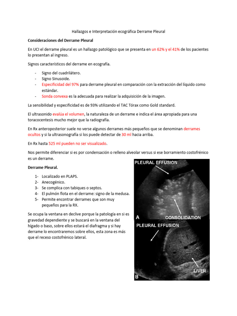 Ecografía En El Diagnóstico De Derrame Pleural Pdf Pulmón
