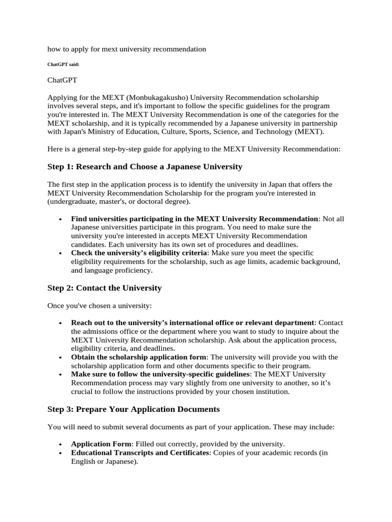 How To Apply For Mext University Recommendation | PDF | Postgraduate ...
