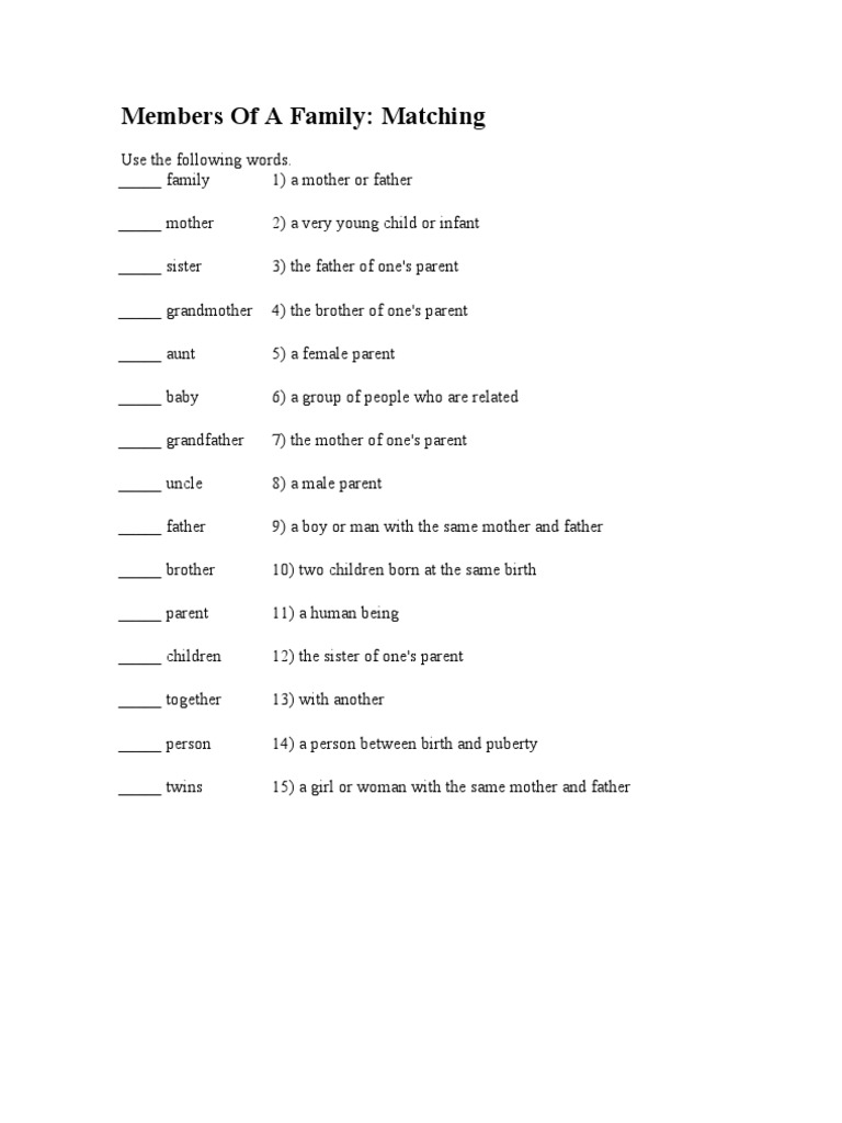 Family Member Matching Activity | PDF | Social Science | Self-Improvement