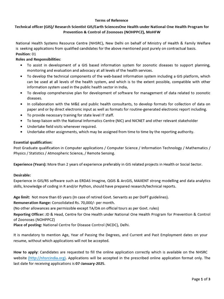 Technical Officer (GIS, Rese - ToR | PDF