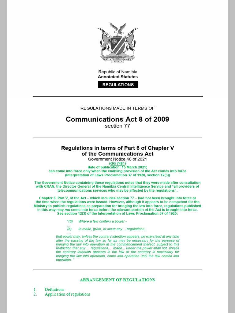 Namibia Communications Act Regulations | PDF | Identity Document ...