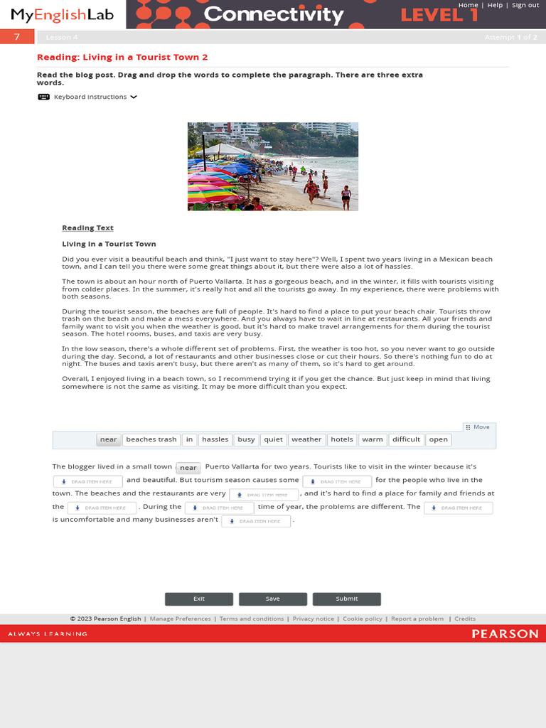 Reading Living in a Tourist Town 2 – Mode Solve – Online Practice Unit 7 Lesson 4 – SC A2-G3 ...