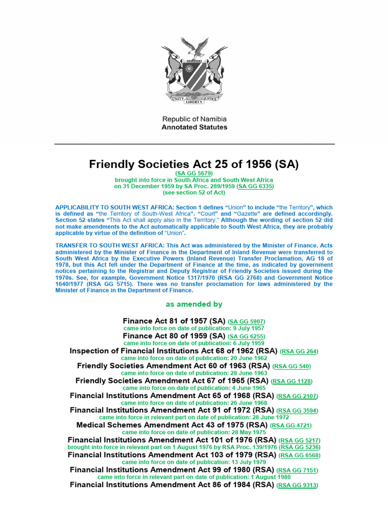 Friendly Societies Act 25 of 1956 | PDF | Valuation (Finance) | Liquidation