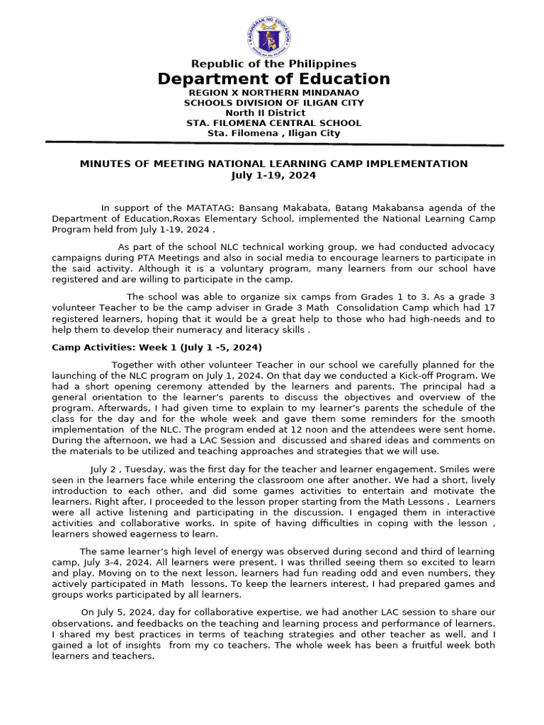 NLC Teacher - S Narrative Report | PDF | Teachers | Learning