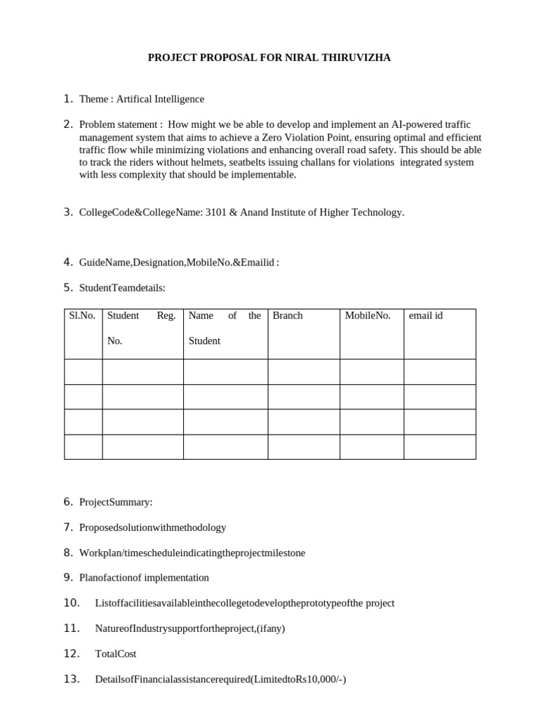 AI Traffic Management Project Proposal | PDF