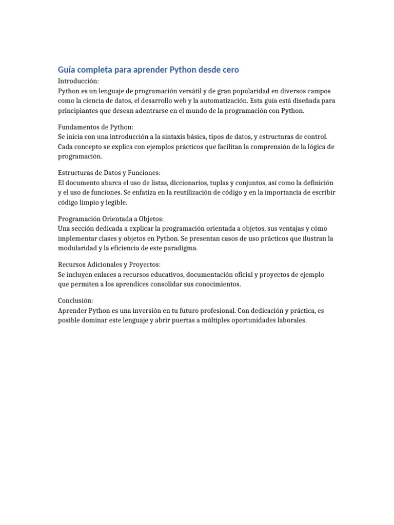 Aprende Python desde cero: Guía completa | PDF