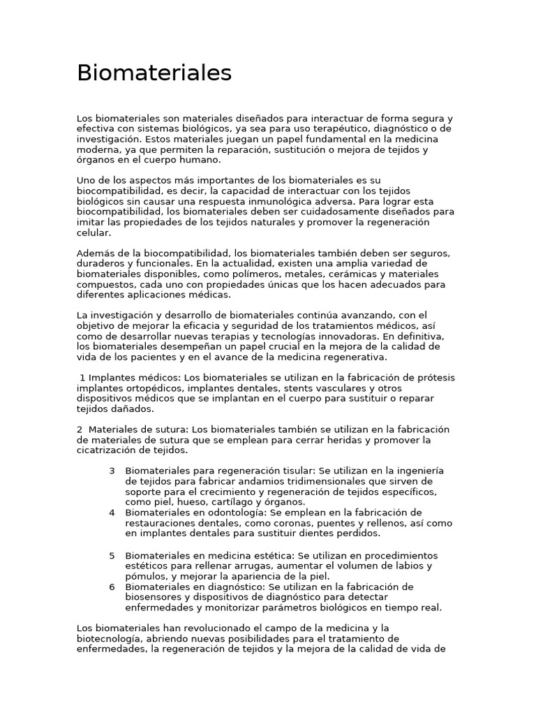 Biomateriales 1 | PDF | Biomaterial | Especialidades Medicas