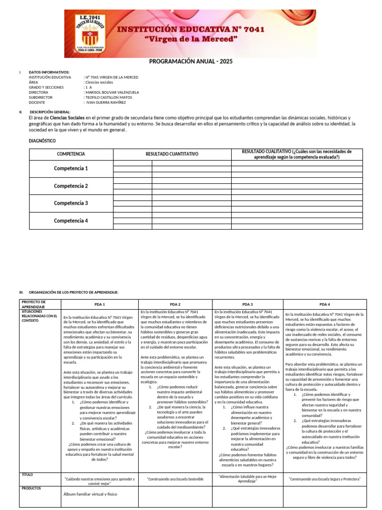 PROGRAMACION ANUAL 2025 CCSS 1ro | PDF | Evaluación | Sustentabilidad