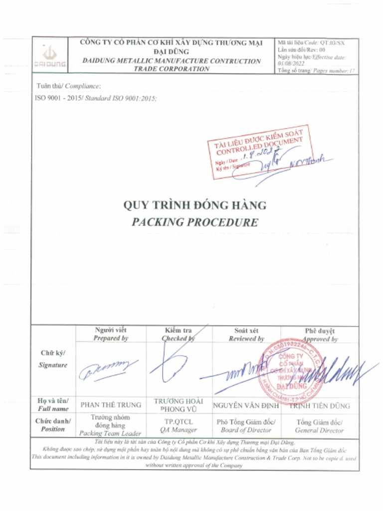 QT.03.SX - Quy Trình Đóng Hàng | PDF