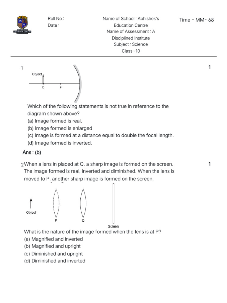 light test answer | PDF | Mirror | Light