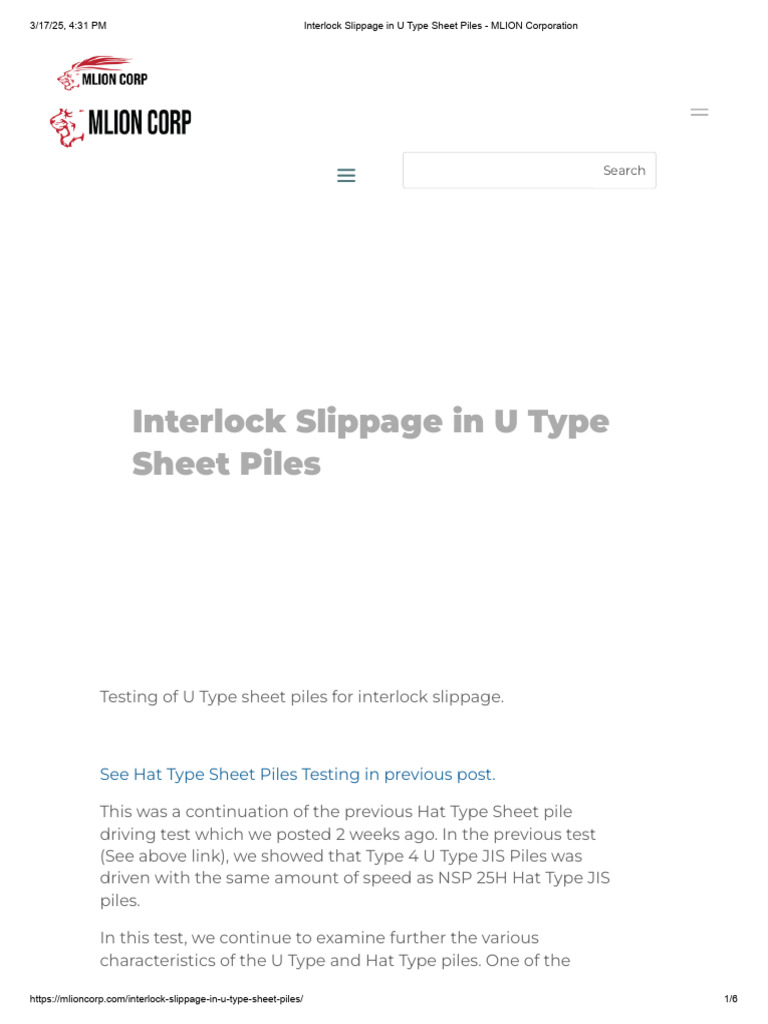 Interlock Slippage in U Type Sheet Piles - MLION Corporation | PDF ...