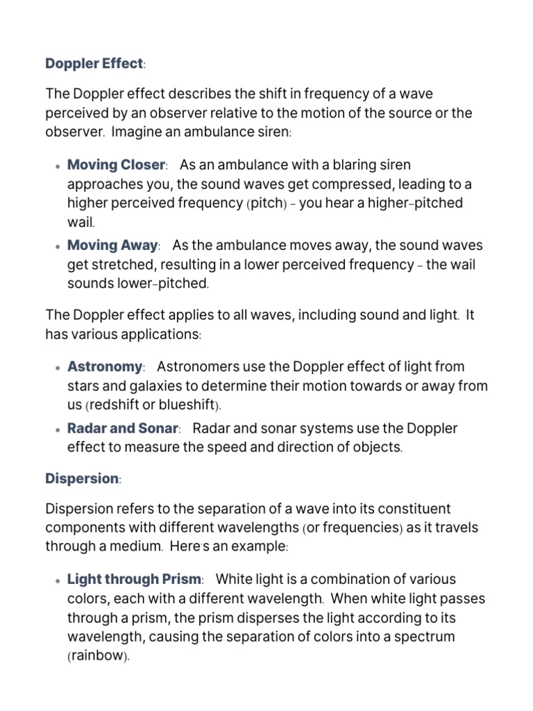 Doppler Effect, Dispersion, Diffraction, Interference | PDF | Doppler ...