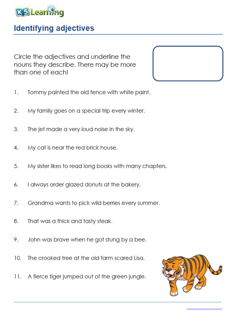 Identifying Adjectives Worksheet | PDF