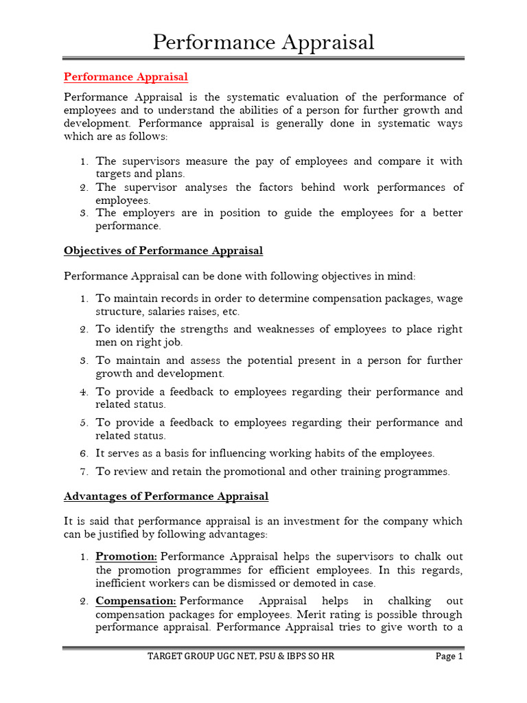 Performance Appraisal Full Note | PDF | Performance Appraisal | Employment
