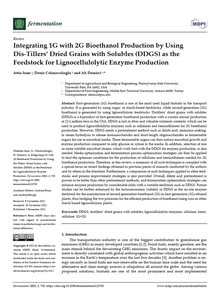 Integrating 1G With 2G Bioethanol Production by Us | PDF | Hydrolysis ...