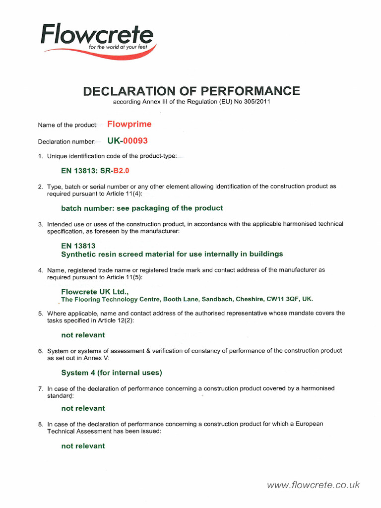 Uk 00093 Flowprime - Dop | PDF