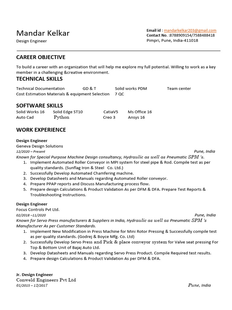 Resume_Mandar_k0001 | PDF | Engineering