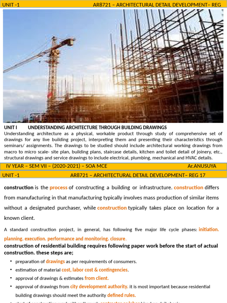 1) Unit 1 - Understanding Architecture Through Building Drawings ...