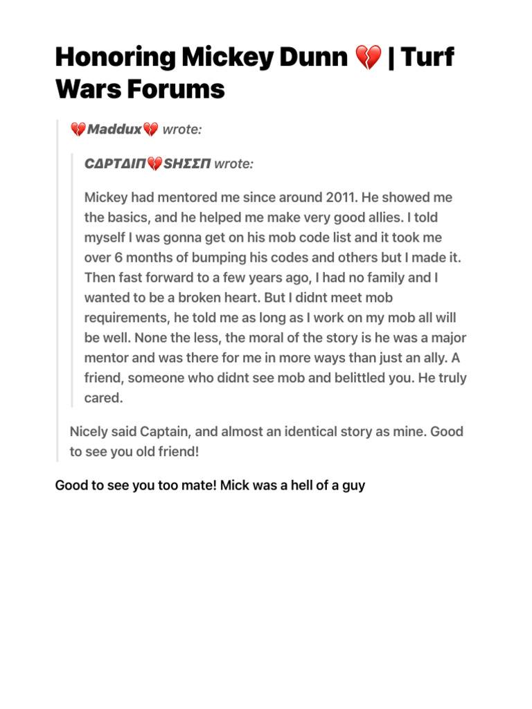 Honoring Mickey Dunn ? - Turf Wars Forums | PDF