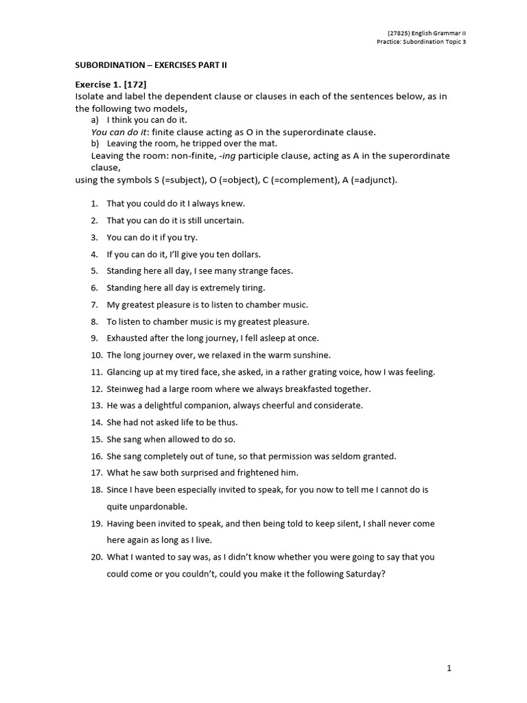 Exercises Subordination T3 | PDF | Clause | English Grammar
