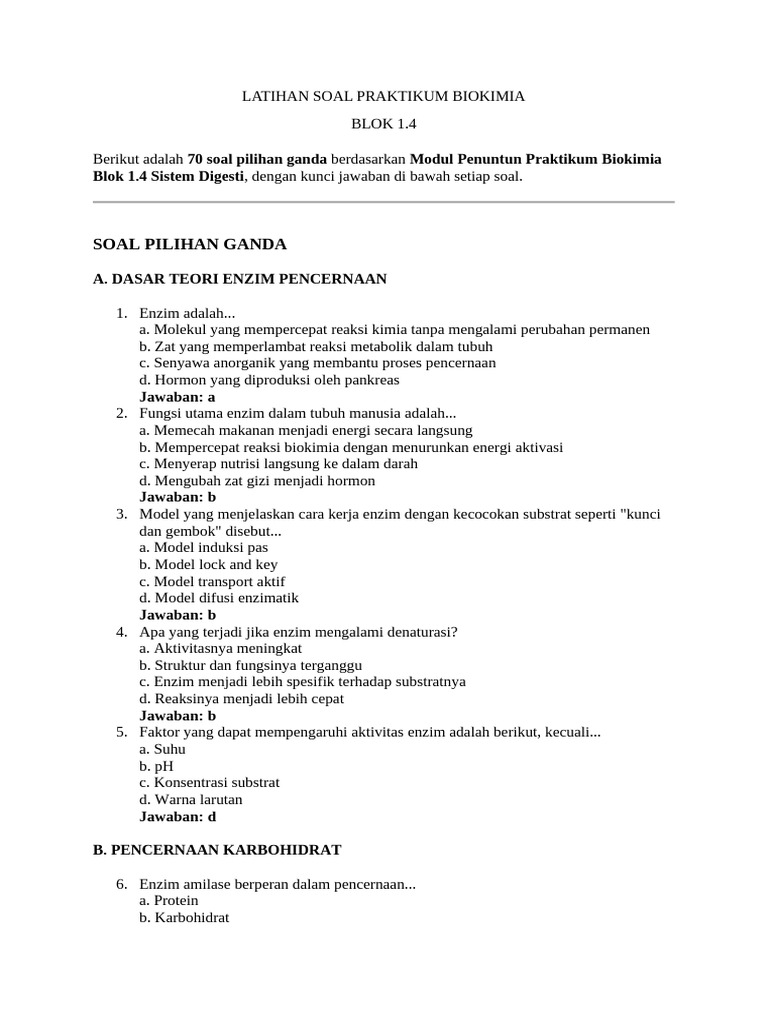Latihan Soal Praktikum Biokimia | PDF