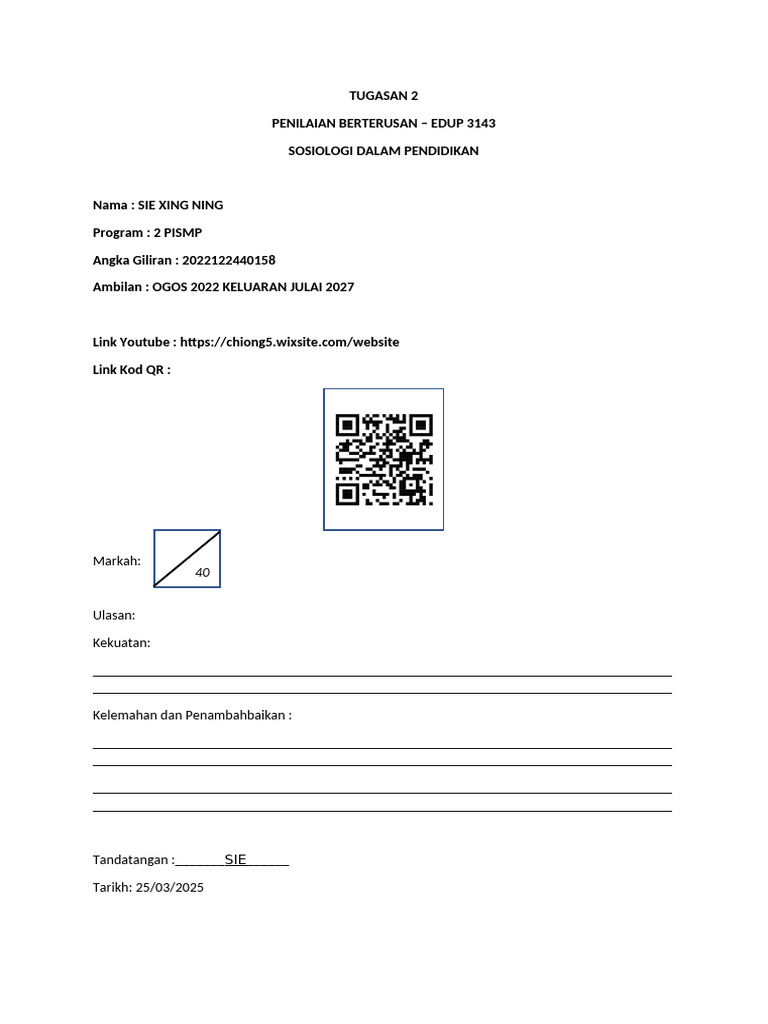 Tamplet QR Code Tugasan 2 | PDF