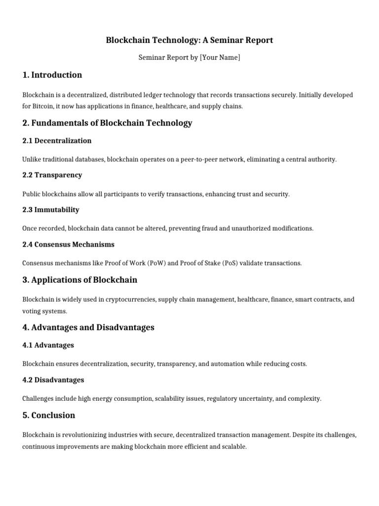 Blockchain Seminar Report | PDF