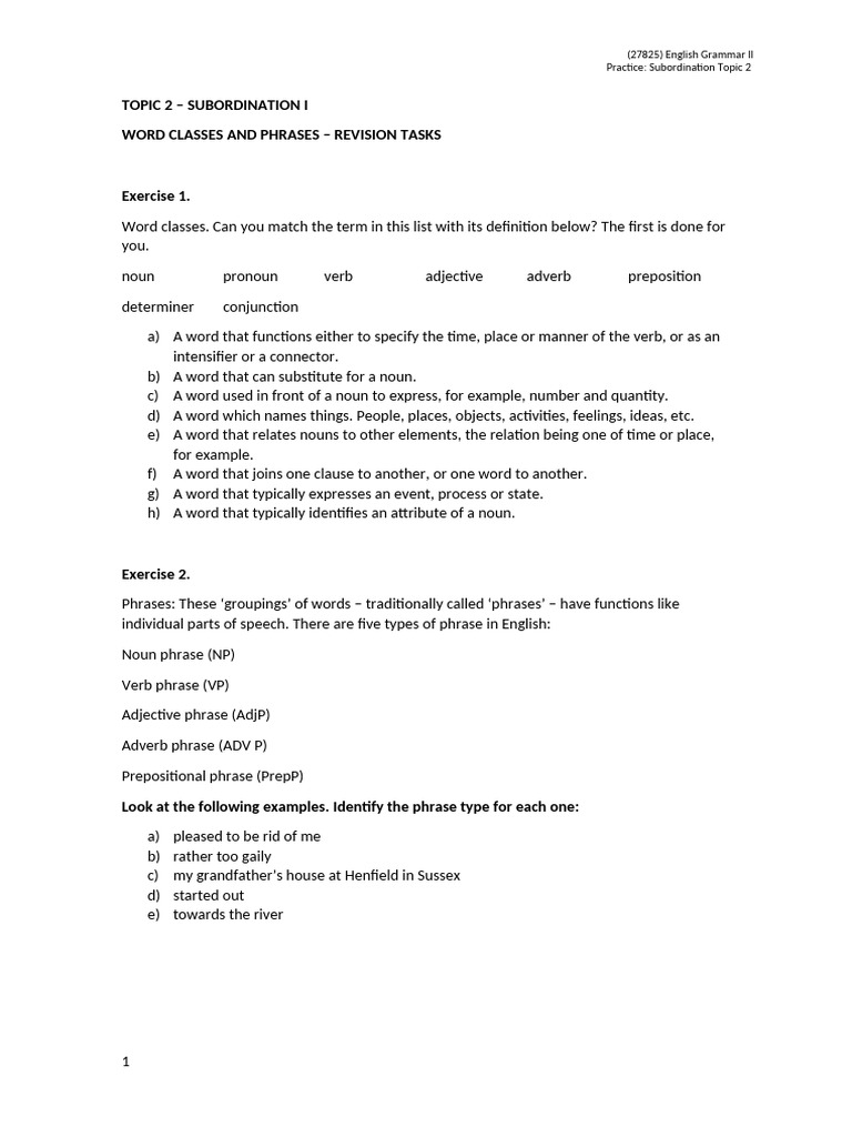 Subordination in English Grammar | PDF | Part Of Speech | Noun