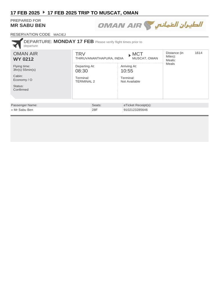 Travel Reservation February 17 For MR SABU BEN | PDF