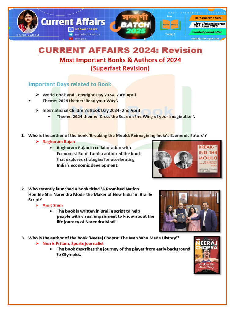 Important 2024 - Books & Authors - Note Book | PDF