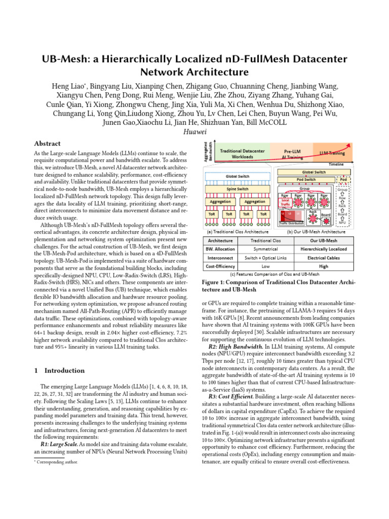 Ub-Mesh: A Hierarchically Localized Nd-Fullmesh Datacenter Network Architecture | PDF | Network ...