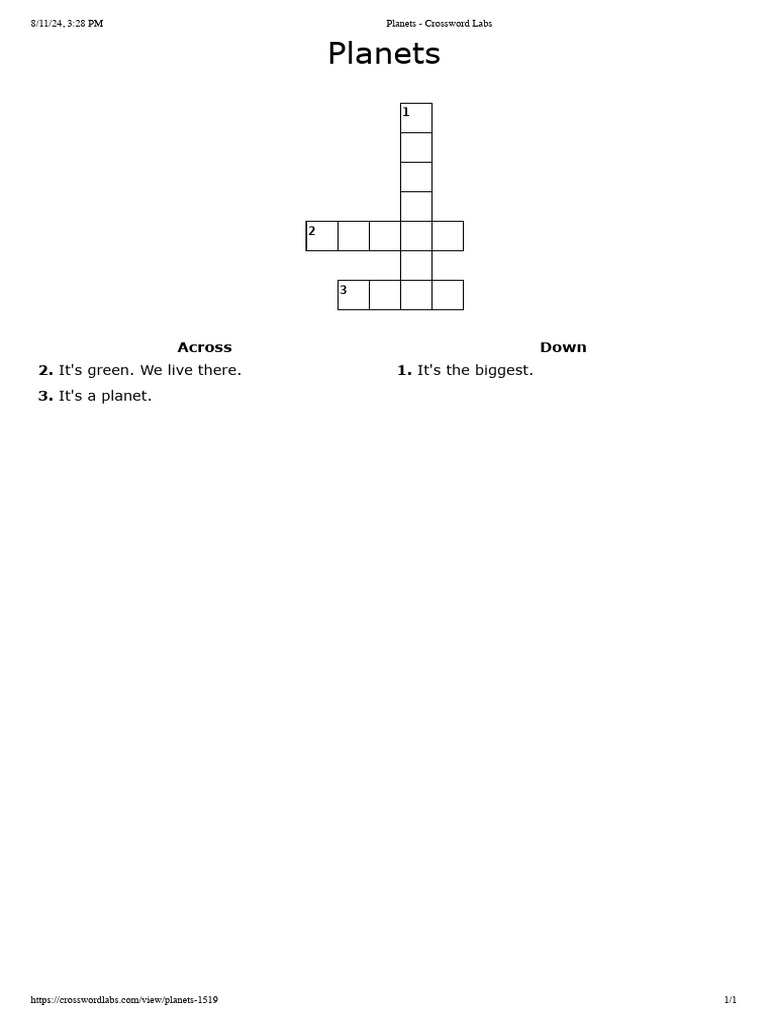 Crossword Puzzle: Planets | PDF