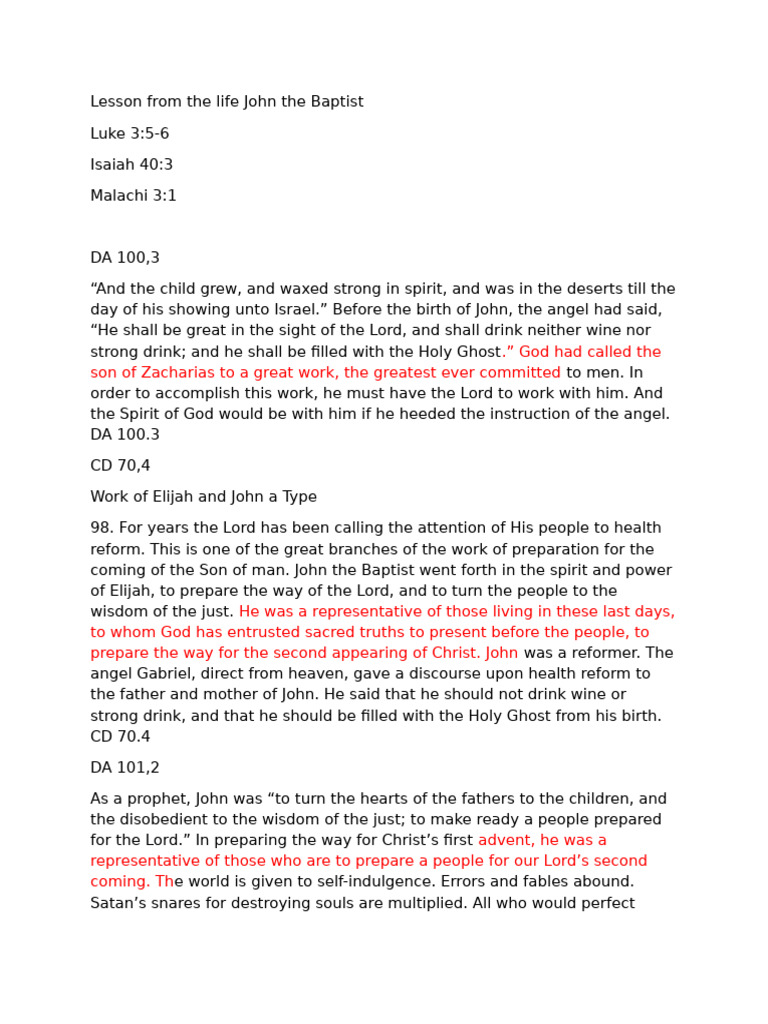 Lesson From The Life of The John | PDF | John The Baptist | Elijah