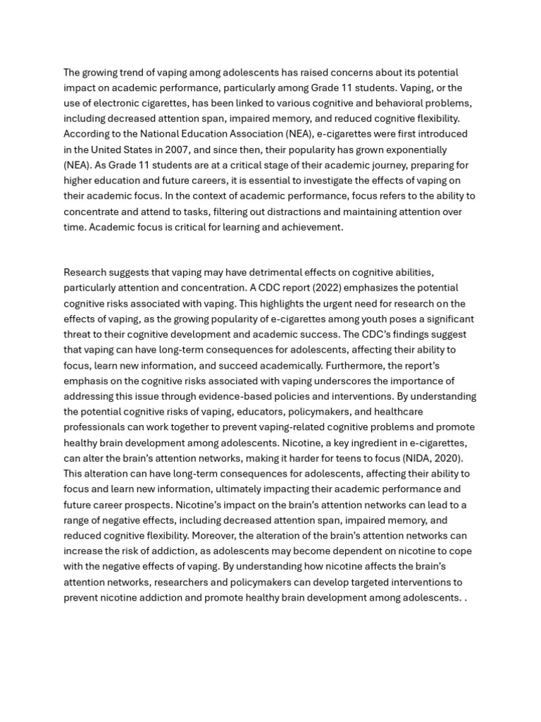 Vaping's Impact on Grade 11 Focus | PDF | Electronic Cigarette ...